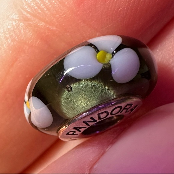 Pandora | Jewelry | Rare Pandora Retired Murano Glass Black Flowers For ...